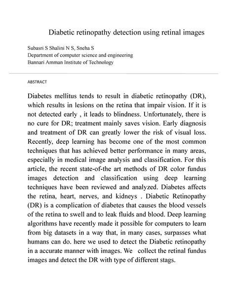 Abstract Diabetic Retinopathy Detection Using Retinal Images Diabetic