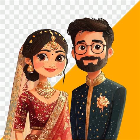 Cartoon Indian Wedding Couple Premium Ai Generated Psd