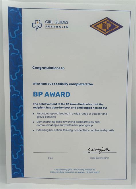 Bp Award Certificate The Guide Shop Coastal Valleys Region