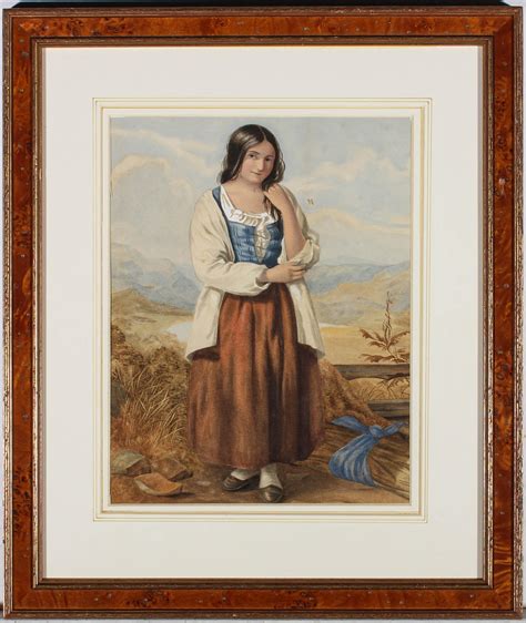 Unknown Mid 19th Century Watercolour Portrait Of A Farm Girl For