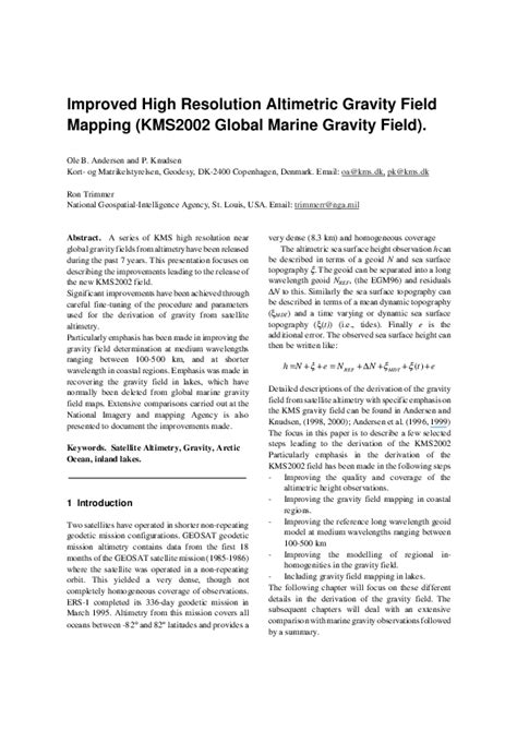 Pdf Improved High Resolution Altimetric Gravity Field Mapping Kms2002 Global Marine Gravity