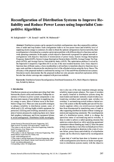 Pdf Reconfiguration Of Distribution Systems To Improve Reliability