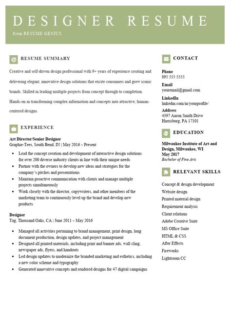 Designer Resume Sample Pdf