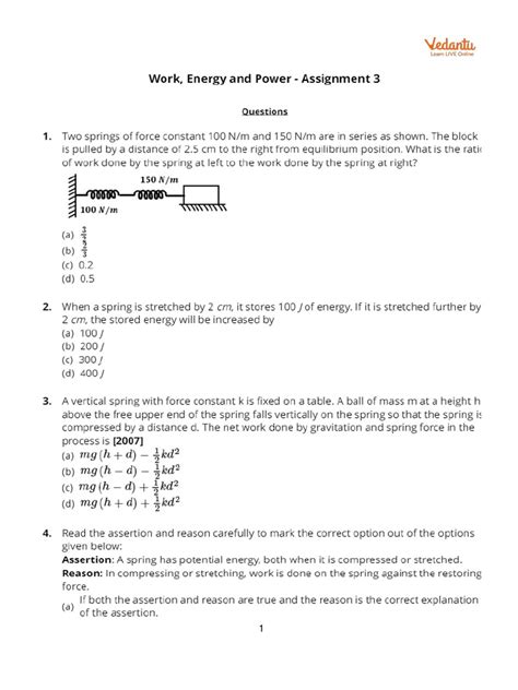 Work Energy And Power Assignment 3 Pdf