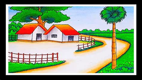 How To Draw Village Life Scenery Indian Village Scenery Drawing With Pencil Youtube