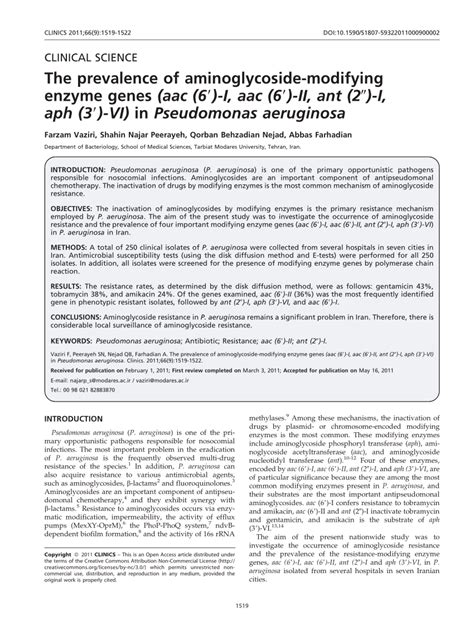 Pdf The Prevalence Of Aminoglycoside Modifying Enzyme Genes Aac 6 I Aac 6 Ii Ant 2