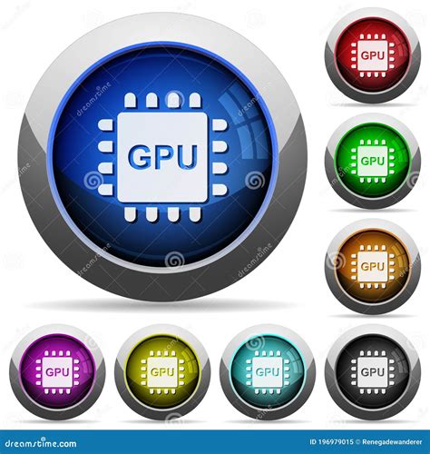 graphics processing unit round glossy buttons stock vector
