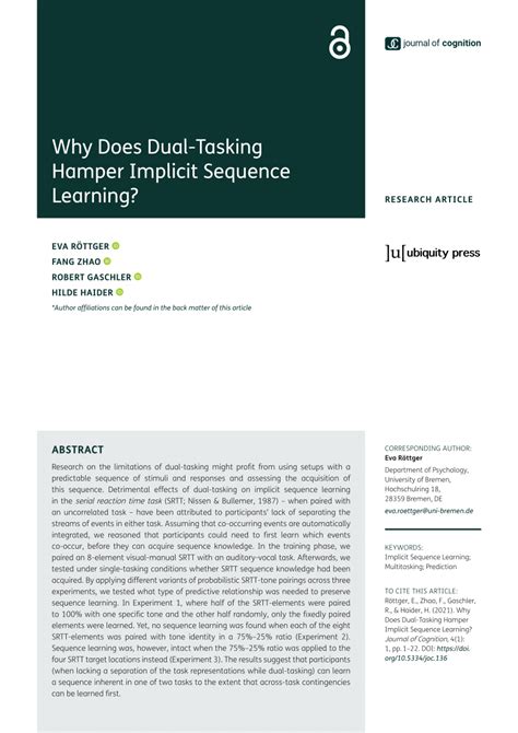 Pdf Why Does Dual Tasking Hamper Implicit Sequence Learning