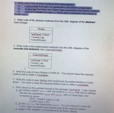 Solved 1 Write Code Of The Abstract Methods From