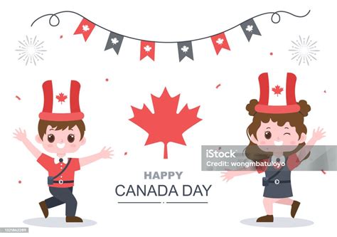 7월 1일 벡터 일러스트레이션에서 해피 캐나다의 날 축하 인사말 카드 포스터 및 배경에 적합 7월에 대한 스톡 벡터 아트 및 기타 이미지 Istock