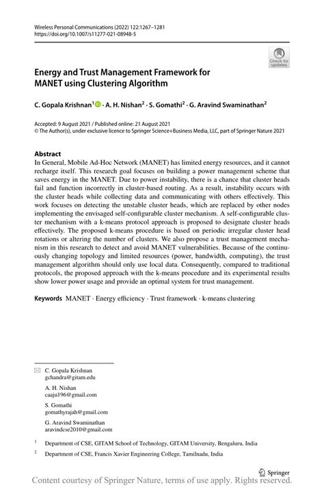 Energy And Trust Management Framework For Manet Using Clustering Algorithm Request Pdf