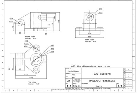 Solved Attached Is A 3 View 3rd Angle Projection ﻿drawing