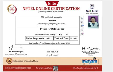 Datascience Pythonskills Nptelcertification Continuouslearning Harini E