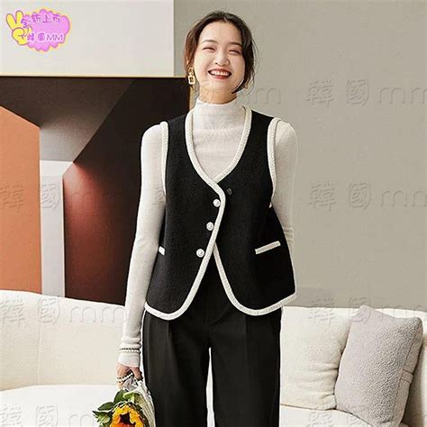 韓國mm秋冬新款氣質時尚小香風毛呢馬甲女無袖坎肩外套百搭潮流上衣 Yahoo奇摩拍賣