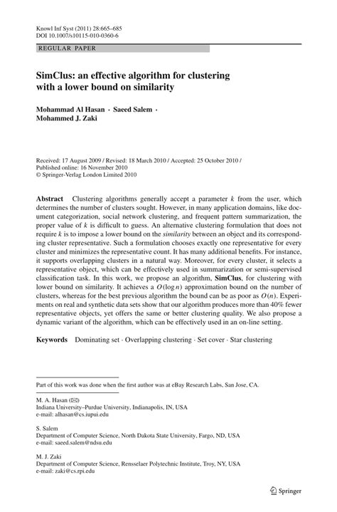 Pdf Simclus An Effective Algorithm For Clustering With A Lower Bound On Similarity