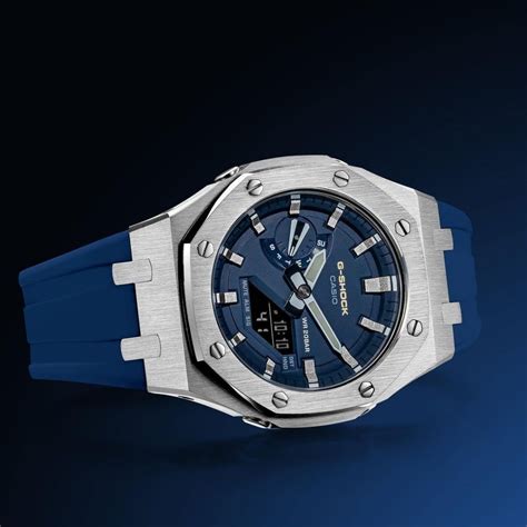 G SHOCK Mod With Silver Steel Case Blue Strap Blue Face Silver Hour Marker Item SP018