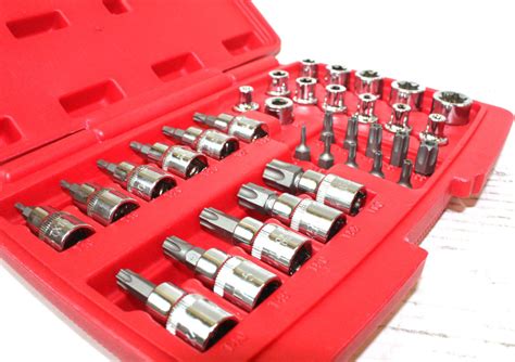 34pc Torx Star Sockets And Bit Set Male Female E Torx Security Bits 3 8 Drive Econosuperstore