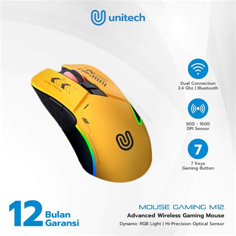 Jual Unitech Mouse Bluetooth Wireless Gaming Rechargeable M12 Dual