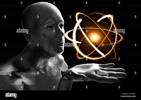 Quantum Super Computer Future Technology Concept Artificial Intelligence Robot Holding Science