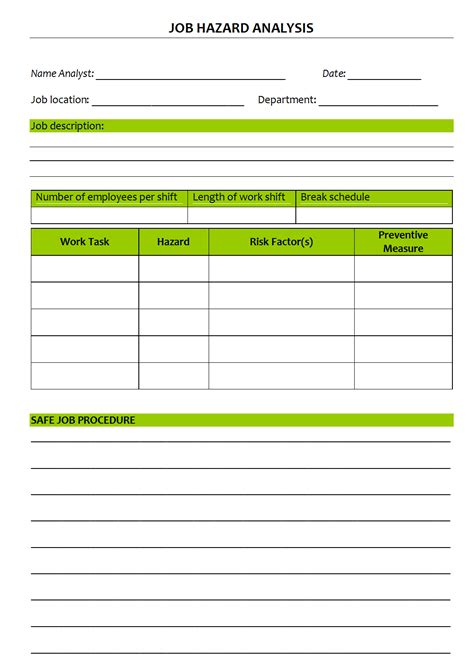 Printable Blank Job Hazard Analysis Form Prntbl