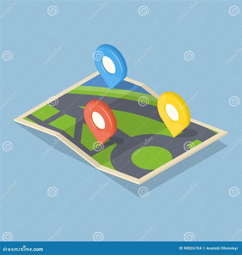 Pointers On Map GPS Navigation Concept Icon Stock Vector Illustration Of Pointer Isometric