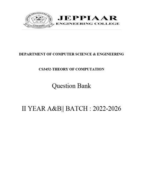 Cs3452 Theory Of Computation Pdf Mathematical Logic Theory Of Computation