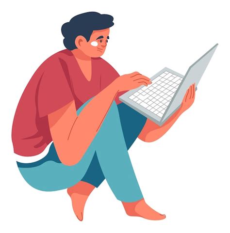 Premium Vector Man Typing On Laptop Babe Teenager With Gadget