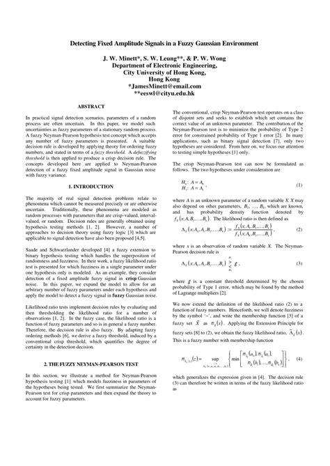 Pdf Detecting Fixed Amplitude Signals In A Fuzzy Gaussian Environment