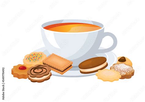 Cup Of Tea And Biscuits Still Life Icon Vector Delicious Tea Cakes