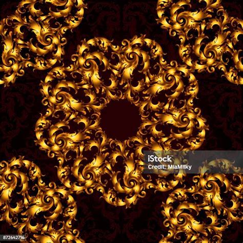 많이 어두운 로얄 빨간색 배경에 상세한 요소와 골든 빈티지 완벽 한 패턴입니다 0명에 대한 스톡 벡터 아트 및 기타 이미지 0명 곡선 골동품 Istock