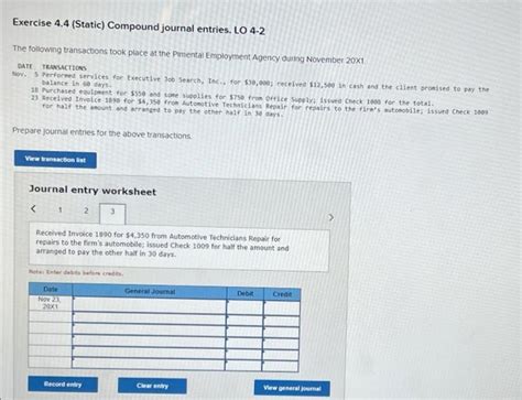 Solved Exercise 44 Static Compound Journal Entries Lo