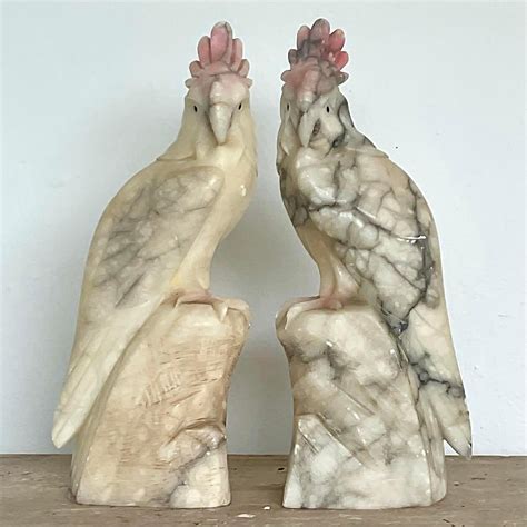 Vintage Coastal Carved Alabaster Cockatoos A Pair For Sale At 1stdibs