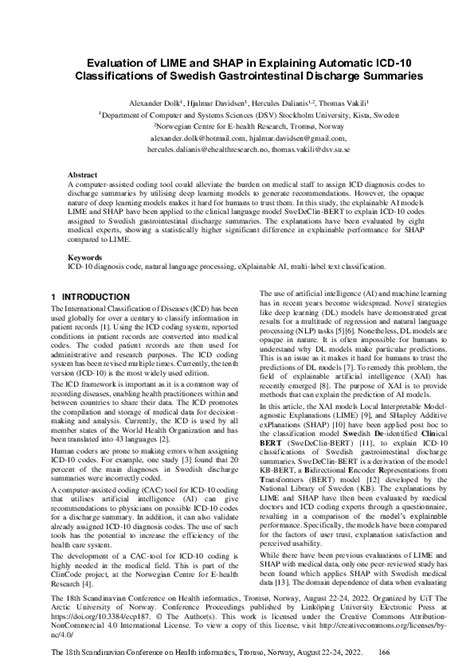 Pdf Evaluation Of Lime And Shap In Explaining Automatic Icd 10 Classifications Of Swedish