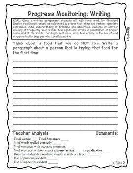 Writing Progress Monitoring By Classy Gal Designs And Publishing