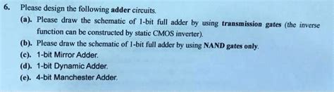Solved Please Design The Following Adder Circuits A Please Draw The