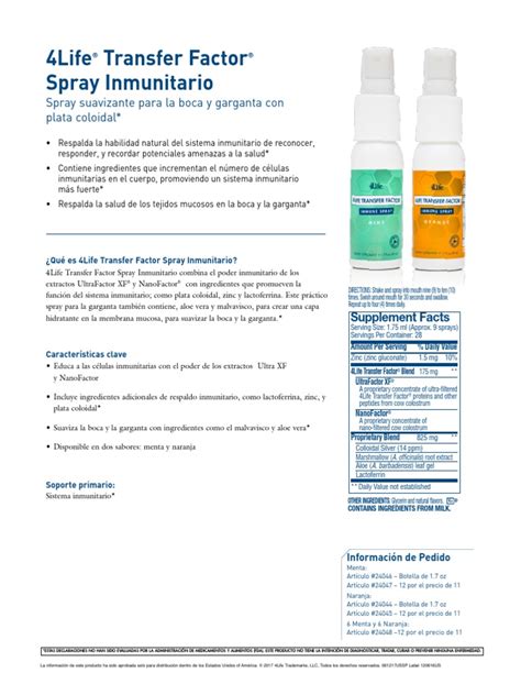 4life Transfer Factor Immune Spray Pdf Especialidades Medicas