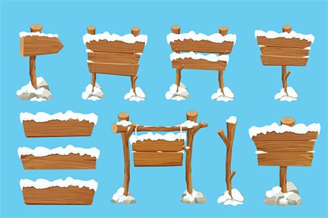 오래된 나무 빈 만화 스타일의 눈이있는 간판을 설정합니다 빈 프레임 파란색 배경에 격리 된 방향 판자 계절 장식 벡터 일러스트레이션 가지 식물 부위에 대한 스톡 벡터 아트