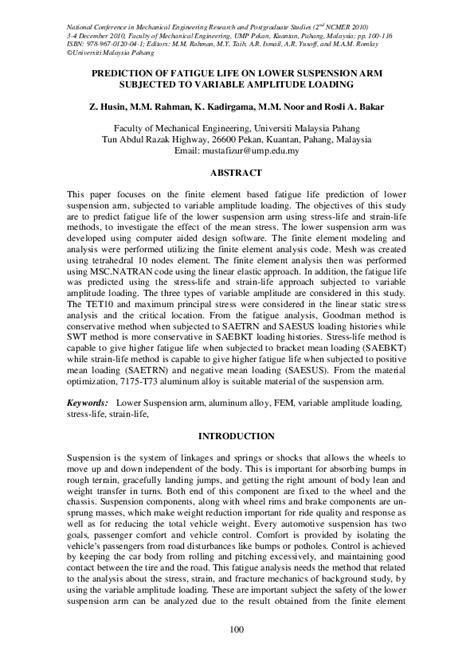 Pdf Prediction Of Fatigue Life On Lower Suspension Arm Subjected To