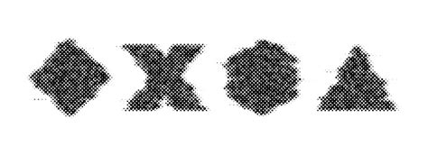 하프톤 글리치 기하학적 모양이 설정되었습니다 점선으로 된 십자가 정사각형 삼각형 및 삼각형 요소 배너 포스터 콜라주 전단지