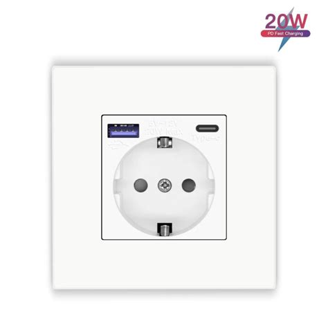 Розетка электрическая одинарная с Usb и Type C входами быстрая зарядка 20w рамка Pc пластик