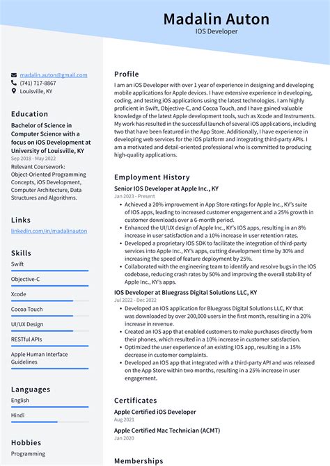 Apple Ios Developer Resume Examples Resumecat