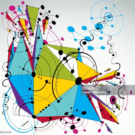 바우하우스 미술 3d 구성 낮은 폴 리 변형 개체 관점 다채로운 모듈형 벡터 벽지를 사용 하 여 만든 서클 메쉬 전선 책자 표지 템플릿으로 사용 하기 위해 그래픽 배경