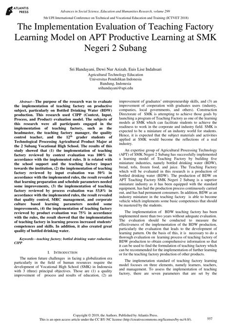 Pdf The Implementation Evaluation Of Teaching Factory Learning Model On Apt Productive