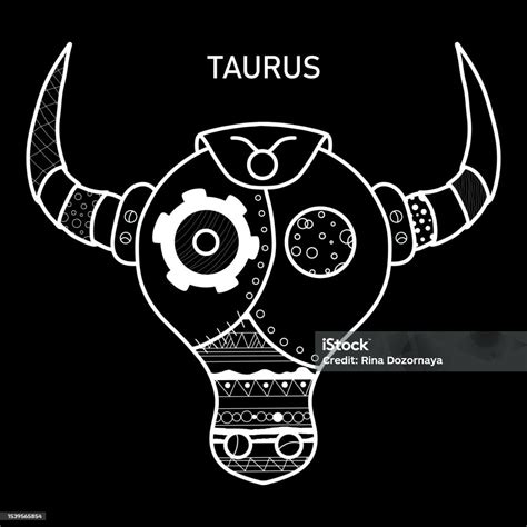 황소자리 조디악 표지판 색칠하기 페이지 스팀펑크 스타일의 색칠하기 책 개념에 대한 스톡 벡터 아트 및 기타 이미지 개념