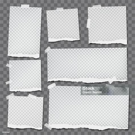 찢어진 노트 세트 사각형 패턴이 있는 노트북 종이 스트립은 사각형 회색 배경에 끈적끈적한 테이프로 붙어 있습니다 벡터 일러스트레이션 0명에 대한 스톡 벡터 아트 및 기타