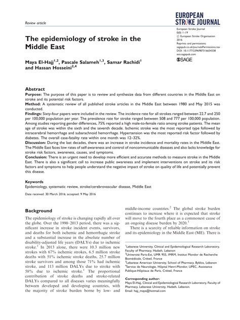Pdf The Epidemiology Of Stroke In The Middle East