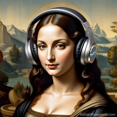 Mona Lisa Of Medieval Europe With Headphones And Halo In 4k Stable