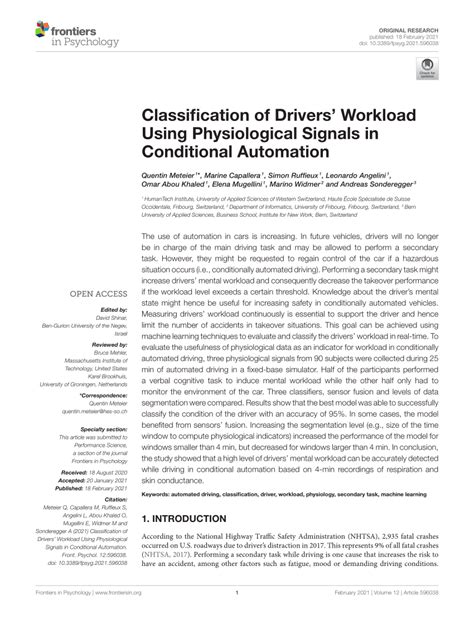 Pdf Classification Of Drivers Workload Using Physiological Signals In Conditional Automation