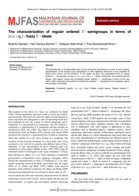 Pdf The Characterization Of Regular Ordered Gamma Semigroups In Terms Of E Evq K Fuzzy Gamma