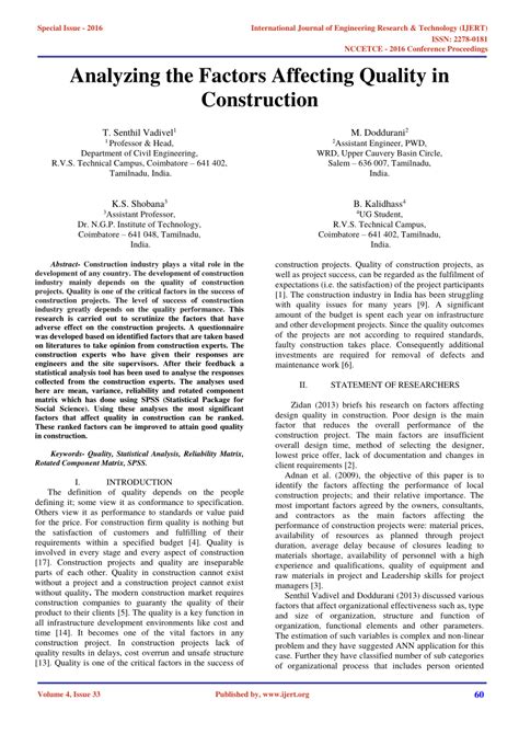 Pdf Analyzing The Factors Affecting Quality In Construction